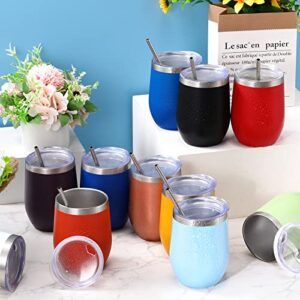 12 Pack Stainless Steel Stemless Wine Tumblers, 12 oz Double Layer Vacuum Wine Tumbler Cups with Lids and Straws, Stemless Insulated Wine Glasses for Coffee, Wine, Cocktails, Champaign, 12 Colors