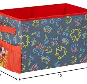 Disney Mickey Mouse Kids Collapsible Storage Organizer Bin with Front Pocket,9" H x 10" W x 15" L