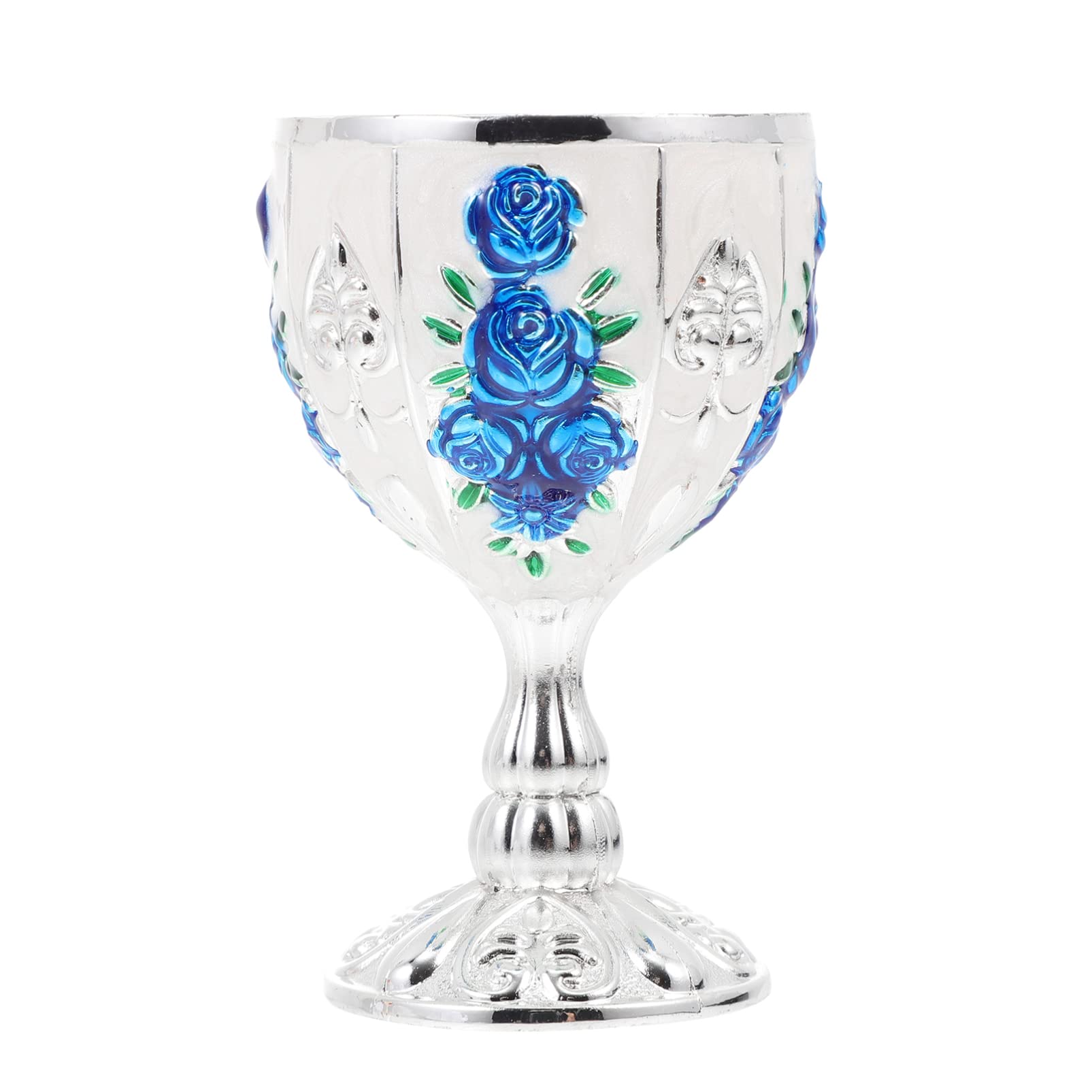 HEMOTON Vintage Goblet Wine Cup Antique Wine Cups Metal Floral Goblet Red Wine Glasses European Style Glasses Wine Cup Gifts Home Ornament (White Blue) Vintage Martini Glasses