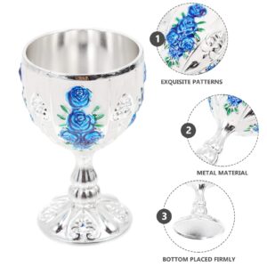 HEMOTON Vintage Goblet Wine Cup Antique Wine Cups Metal Floral Goblet Red Wine Glasses European Style Glasses Wine Cup Gifts Home Ornament (White Blue) Vintage Martini Glasses