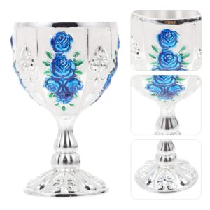 HEMOTON Vintage Goblet Wine Cup Antique Wine Cups Metal Floral Goblet Red Wine Glasses European Style Glasses Wine Cup Gifts Home Ornament (White Blue) Vintage Martini Glasses