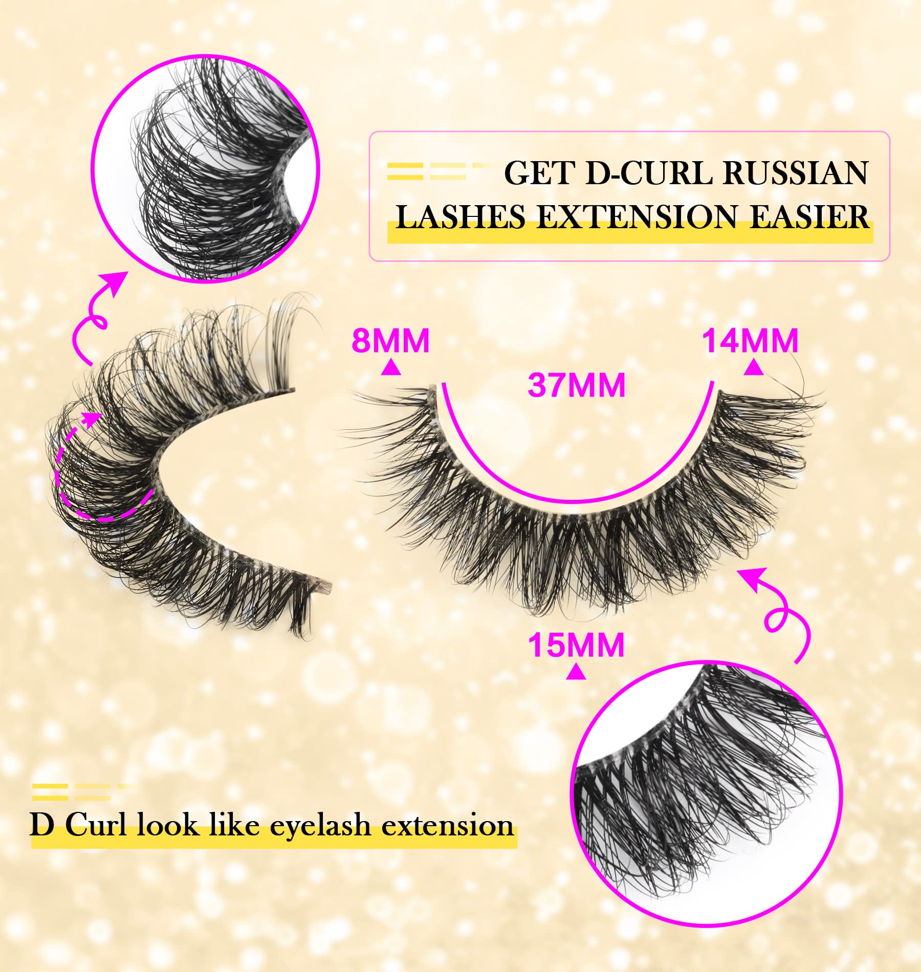 False Eyelashes Russian Strip Lashes D Curl Wispy Natural Look Faux Mink Lashes Like Eyelash Extension Fluffy zanlufly Transparent Band Cat Eye Fake Eyelashes Pack