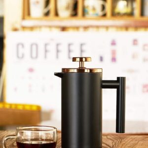 Miuly Black Coffee Press, Stainless Steel French Press Coffee Maker, Double Wall Insulated French Press 350ml/12oz with 2 Filter Mesh Small Coffee Pot(12oz, Black)