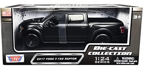 2017 Ford F-150 Raptor Pickup Truck with Sunroof Matt Black Die-Cast Collection Series 1/27 Diecast Model Car by Motormax"""