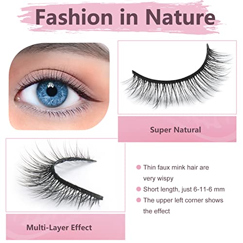 SONAFEEL Short False Eyelashes Natural Look Wispy Strip Lashes Pack 11mm 12Pairs Small Lashes 3d Mink Eyelashes Reusable Lightweight Short Natural Eyelashes