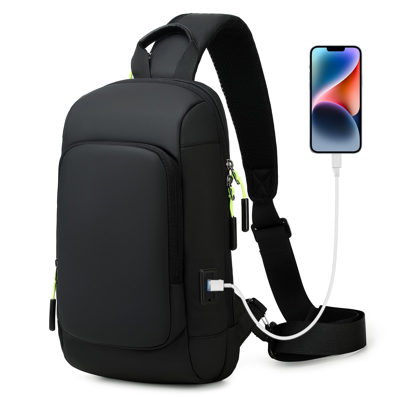 Aamytike Crossbody Sling Bag,Waterproof Sling Backpack for Men with USB Charging Port Lightweight Casual Daypack