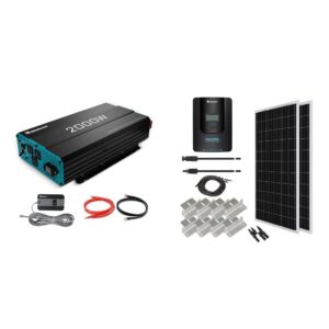 renogy 2000w pure sine wave inverter 12v dc to 120v ac converter & 200w 12v monocrystalline panel starter 40a rover mppt controller/mounting z brackets/tray cable/adaptor kit