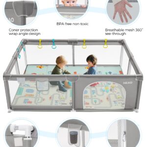 HEAO XXL 79x59 Baby Playpen with Playmat & stroage Bag Kids Large Playard with 30PCS Pit Balls Indoor & Outdoor Kids Activity Center Infant Safety Gates Light Grey