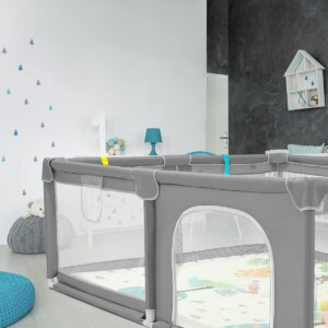 HEAO XXL 79x59 Baby Playpen with Playmat & stroage Bag Kids Large Playard with 30PCS Pit Balls Indoor & Outdoor Kids Activity Center Infant Safety Gates Light Grey