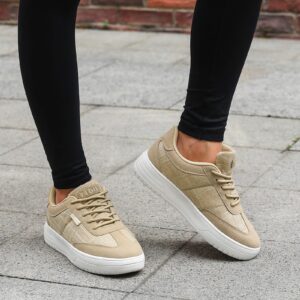 Womens Comfortable Fashion Canvas Sneakers with Arch Support Lace Up Casual Walking Shoes for Plantar Fasciitis Khaki Size 8.5