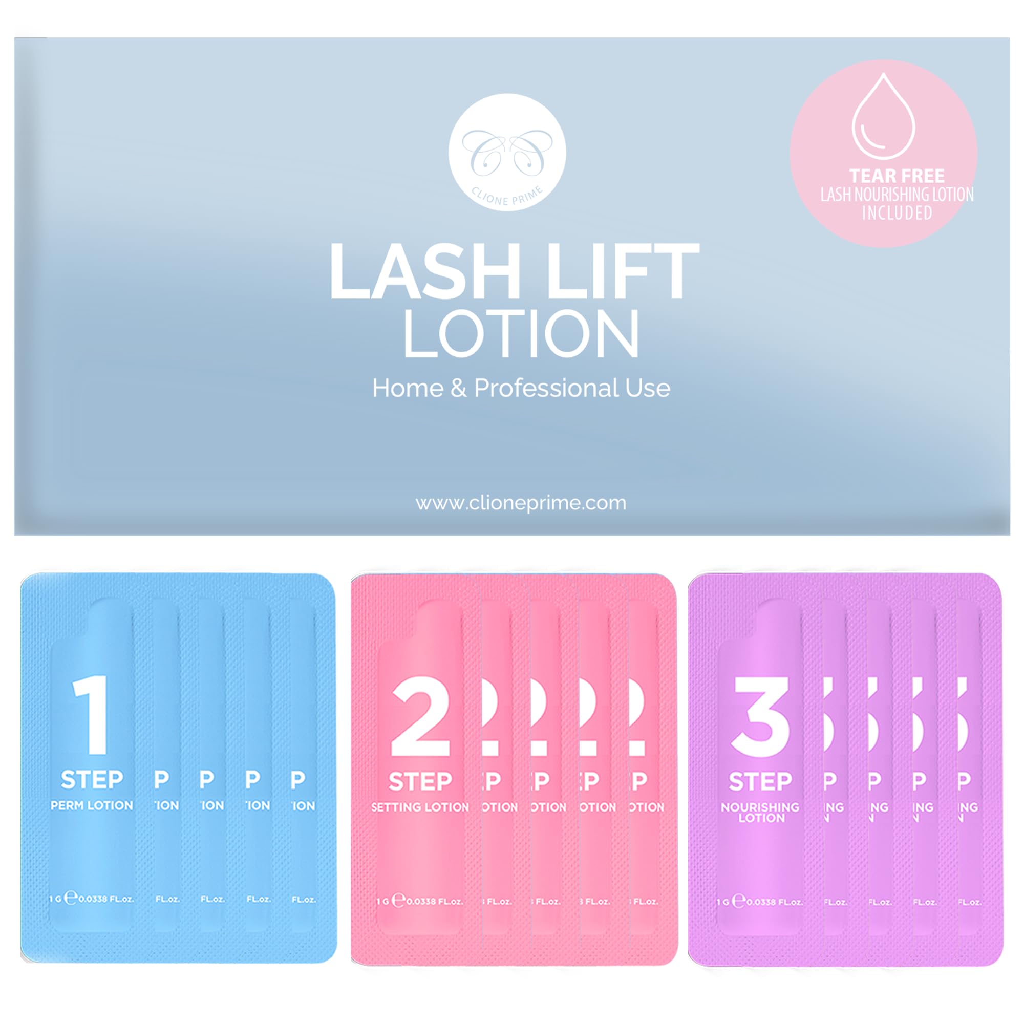 CLIONE PRIME Lash Lift Lotion - 15 Pcs Eyebrow Lamination Eyelash Perm Home & Professional Use Eyelash Lift Lash Perm Made in Korea