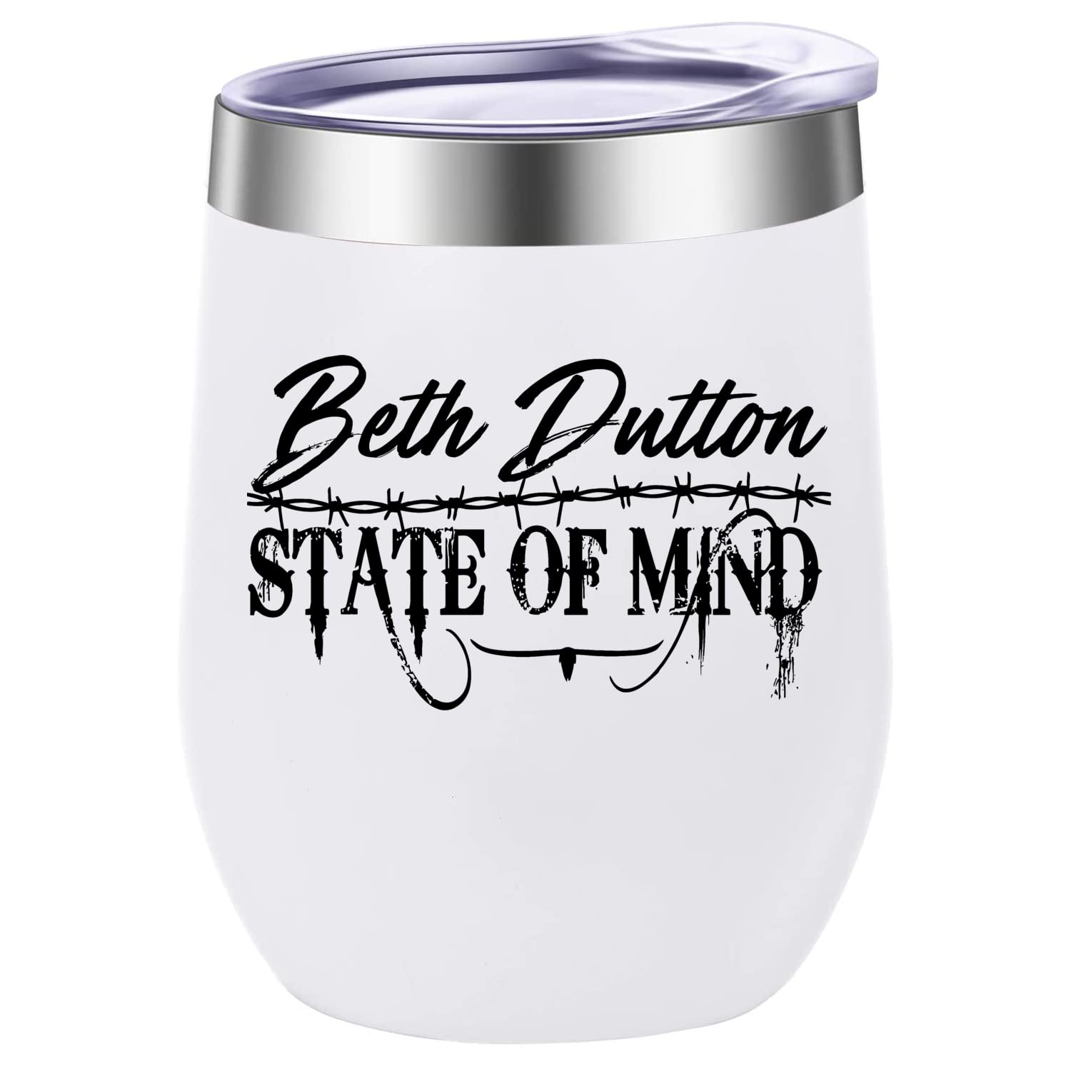 ATHAND State Of Mind TV Show Merch-12oz Insulated Wine Tumbler with Lid -Vacuum Stainless Steel Coffee Mug Stemless Cup- Unique Birthday Gifts Idea for Men Women (White)