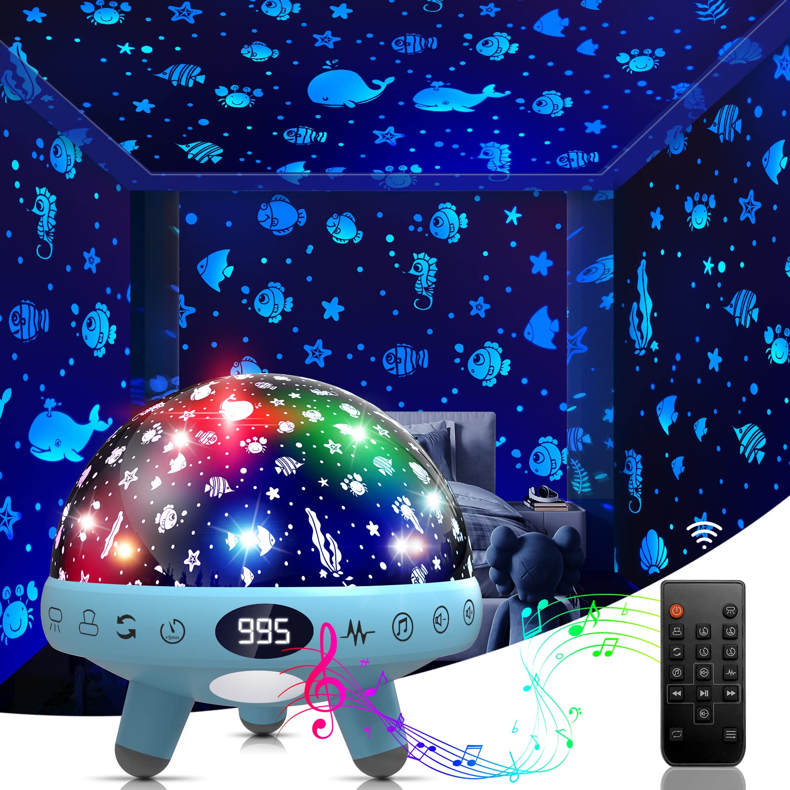 Night Lights for Kids Room with Sound Machine.Kids White Noise Machine with 29 Soothing Sounds for Baby Sleeping Baby Night Light Ocean Projector.for Bedroom Decoration