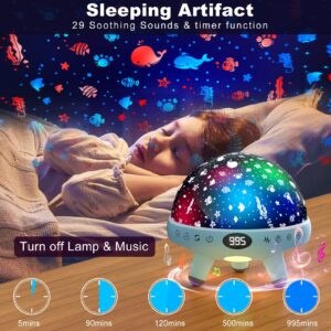 Night Lights for Kids Room with Sound Machine.Kids White Noise Machine with 29 Soothing Sounds for Baby Sleeping Baby Night Light Ocean Projector.for Bedroom Decoration