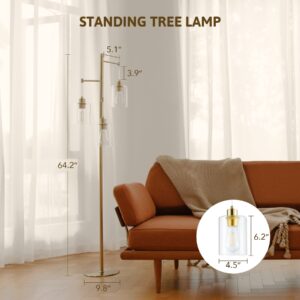 VONLUCE Gold Floor Lamp for Living Room, Modern Brass Floor Lamp 64'' Tall Standing Light w/ E26 Bulbs & Foot Switch, Industrial Standing Lamp for Bedroom Home Office Décor Reading