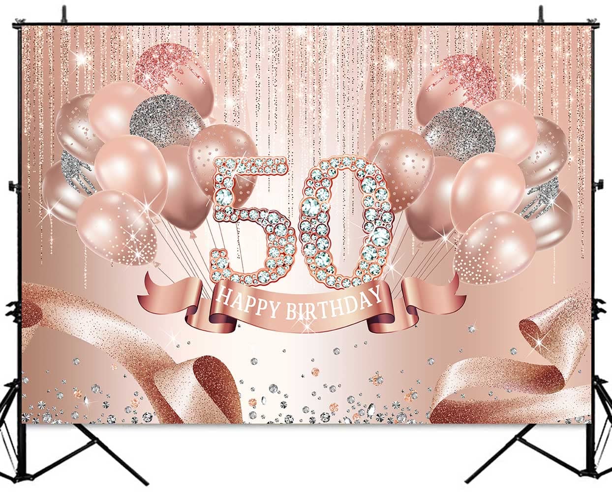 Sensfun Happy 50th Birthday Backdrop Rose Gold Diamonds Fabulous 50th Birthday Background Glitter Balloons Fifty Years Old Age Women Birthday Party Banner Decorations Supplies 7x5ft