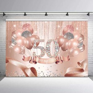 Sensfun Happy 50th Birthday Backdrop Rose Gold Diamonds Fabulous 50th Birthday Background Glitter Balloons Fifty Years Old Age Women Birthday Party Banner Decorations Supplies 7x5ft