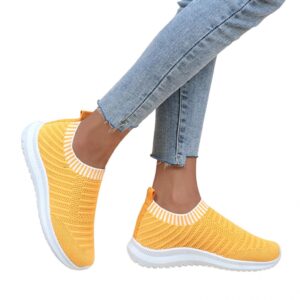 trilanme women's walking shoes striped knit sock sneakers slip on mesh platform air cushion running athletic sneakers breathable nursing workout yoga loafers gym tennis for women