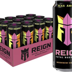 REIGN Total Body Fuel, Reignbow Sherbet, Fitness & Performance Drink, 16 Fl Oz (Pack of 12)