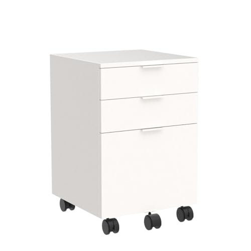 JJS 3 Drawer Rolling Wood File Cabinet with Locking Wheels, Home Office Portable Vertical Mobile Wooden Storage Filing Cabinet for Letter Size, White