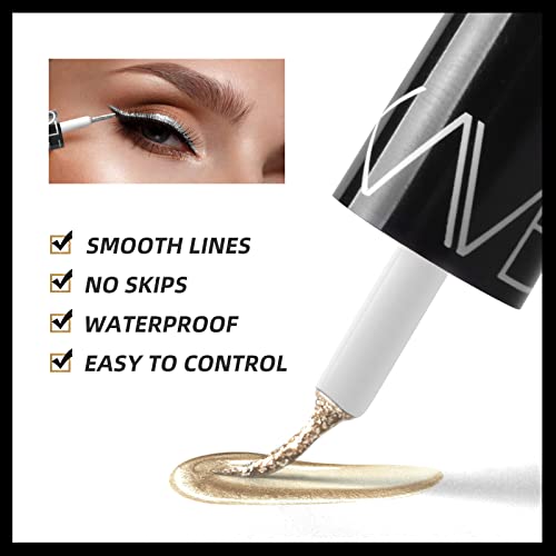 Go Ho Glitter Liquid Eyeliner Colorful Set,5 Colors Metallic Shimmer White Silver Gold Diamond Eye Liner,Glitter Eyeliner Make up,Waterproof Long Lasting Glow Sparkle Eye Makeup