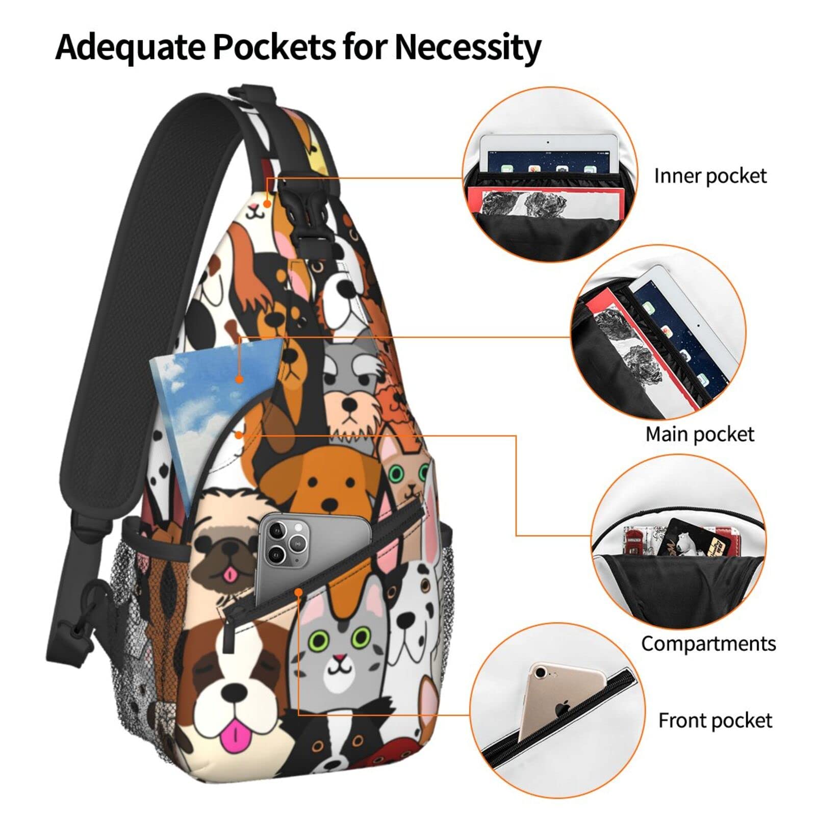 BCQJNB Dog Puppy Sling Backpack Crossbody Shoulder Bag Travel Hiking Daypack Gifts