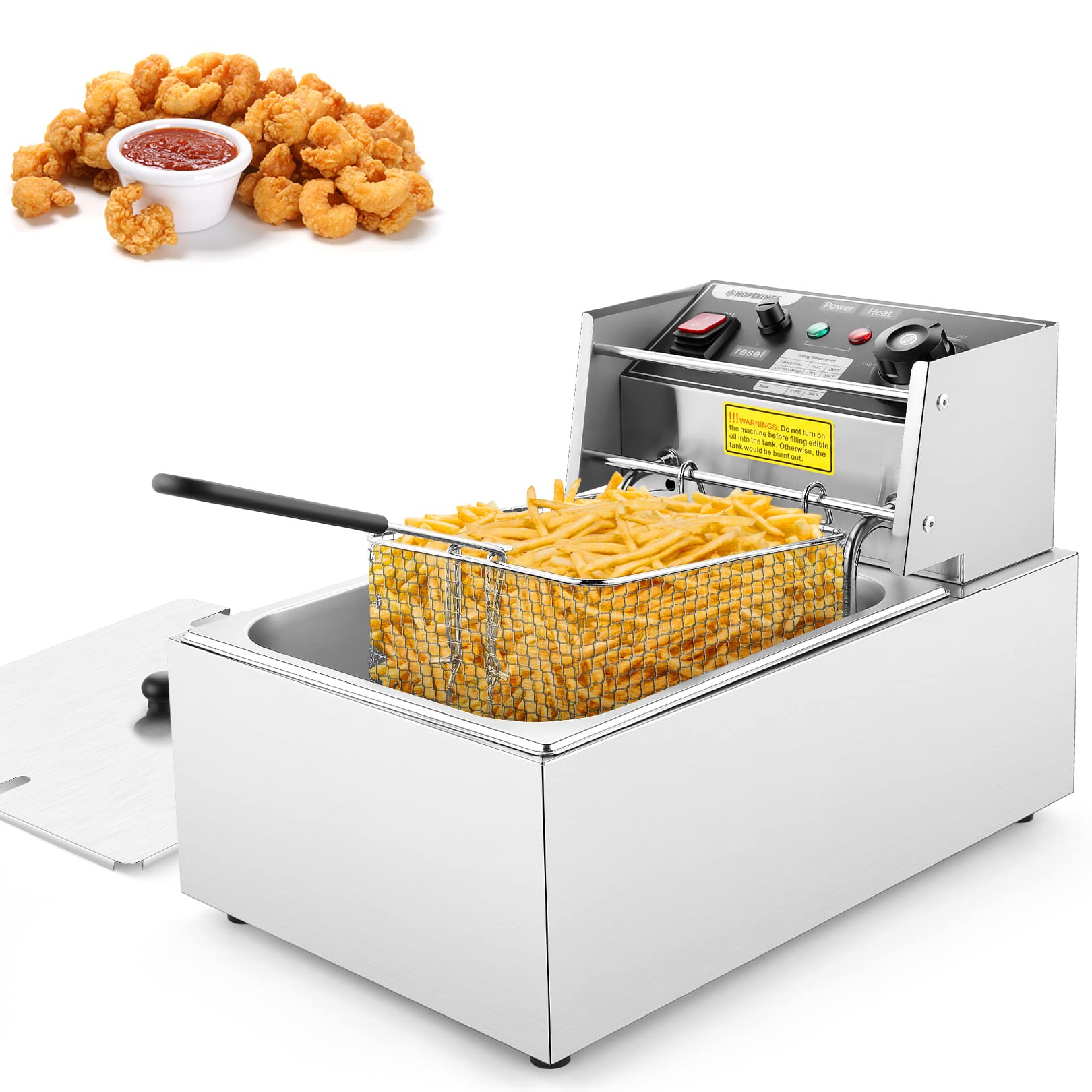 Wesoky Deep Fryer with Basket for Home and Commercial Use, 6.34QT/6L Food Capacity Electric Fryer, Stainless Steel Countertop Oil Fryer for French Fries, Chicken, Fish, Donuts, Wings