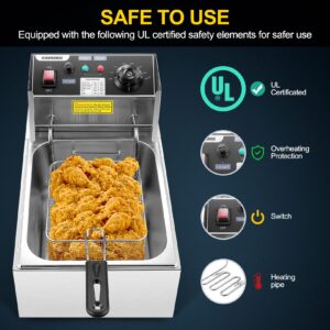 Wesoky Deep Fryer with Basket for Home and Commercial Use, 6.34QT/6L Food Capacity Electric Fryer, Stainless Steel Countertop Oil Fryer for French Fries, Chicken, Fish, Donuts, Wings