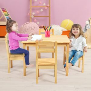 KOTEK Kids Wood Table and 4 Chair Set, Children Multi Activity Table for Learning, Playing, Drawing, Toddler Picnic Table and Chairs Set for Home, Classroom and Daycare (Natural)