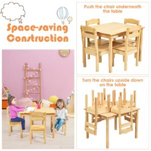 KOTEK Kids Wood Table and 4 Chair Set, Children Multi Activity Table for Learning, Playing, Drawing, Toddler Picnic Table and Chairs Set for Home, Classroom and Daycare (Natural)