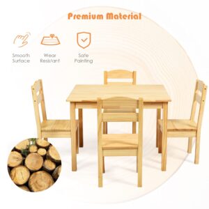 KOTEK Kids Wood Table and 4 Chair Set, Children Multi Activity Table for Learning, Playing, Drawing, Toddler Picnic Table and Chairs Set for Home, Classroom and Daycare (Natural)