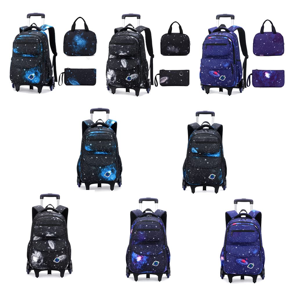 ZHANAO Rolling Backpacks for Boys Girls Trolley School Bags Starry-Sky Print Primary Middle School Boys Wheeled