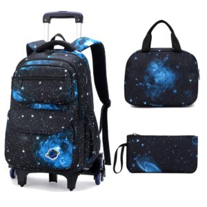 zhanao rolling backpacks for boys girls trolley school bags starry-sky print primary middle school boys wheeled