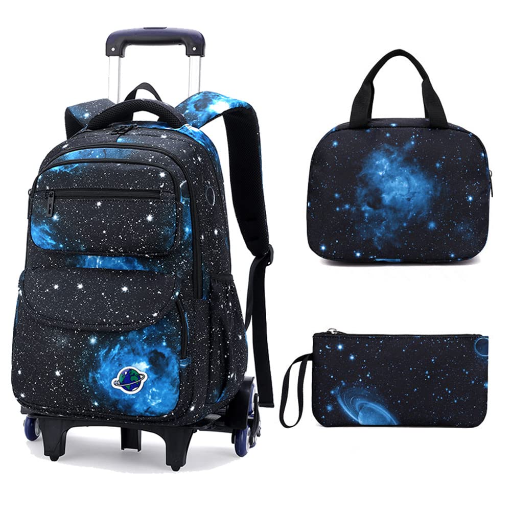 ZHANAO Rolling Backpacks for Boys Girls Trolley School Bags Starry-Sky Print Primary Middle School Boys Wheeled