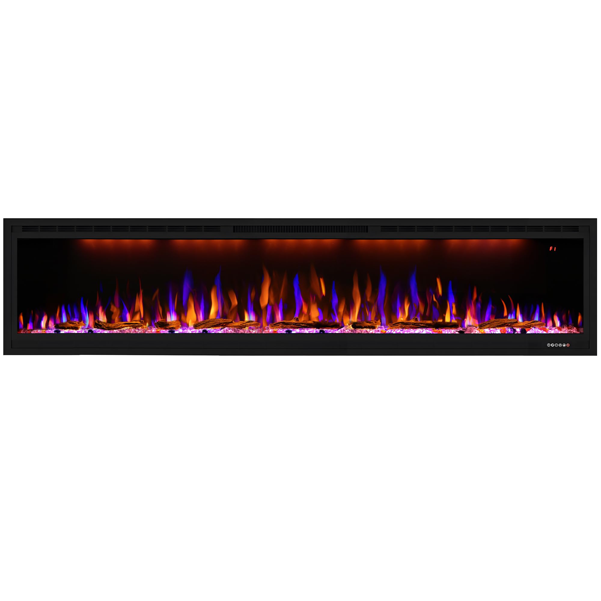 Dreamflame Electric Fireplace 74 inch, Recessed Wall Mounted Fireplace Heater, Logs & Crystal, Multicolor Flame Combinations, Overheating Protection, Black (74")