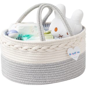 GREATALE Baby Diaper Caddy Organizer - Portable Rope Nursery Storage Bin for Changing Table & Car - Diaper Storage Basket with Removable Divider (Light Grey)