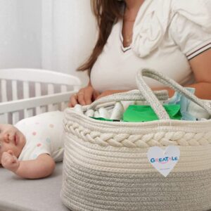 GREATALE Baby Diaper Caddy Organizer - Portable Rope Nursery Storage Bin for Changing Table & Car - Diaper Storage Basket with Removable Divider (Light Grey)