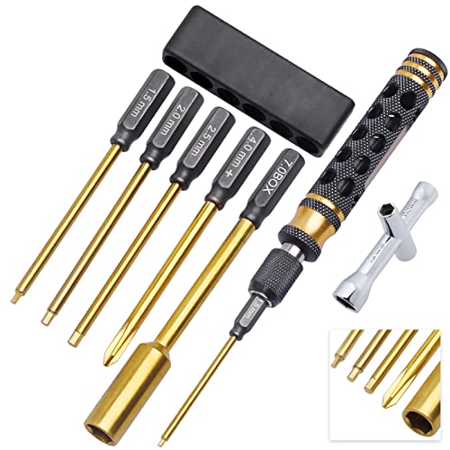 CrazyHobby Titanium Hexagon Screwdriver Allen Wrench Hex Nut Driver Phillips Bit RC Tool Kit for Multi-Axis FPV Racing Drone RC Quadcopter Car Modeling Robot