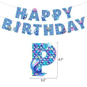 Mermaid Party Decorations, Mermaid Birthday Decorations with Happy Birthday Banner/Balloons Photo Prop/Hanging Swirl Decors (Blue, Decorations)