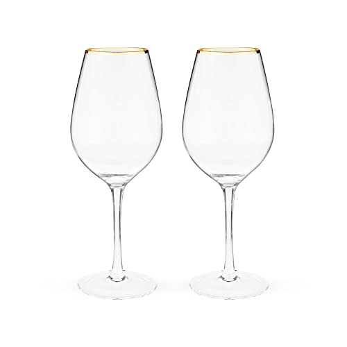 Twine Gilded Wine Glasses Drinking Set, Gold Rimmed Wine Glass Set, Stemmed Wine Drinking Glasses Set, Wine Accessories, Glassware Set, Set of 2, 14oz