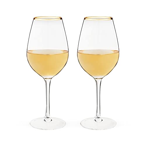 Twine Gilded Wine Glasses Drinking Set, Gold Rimmed Wine Glass Set, Stemmed Wine Drinking Glasses Set, Wine Accessories, Glassware Set, Set of 2, 14oz