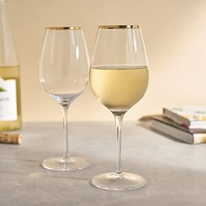 Twine Gilded Wine Glasses Drinking Set, Gold Rimmed Wine Glass Set, Stemmed Wine Drinking Glasses Set, Wine Accessories, Glassware Set, Set of 2, 14oz