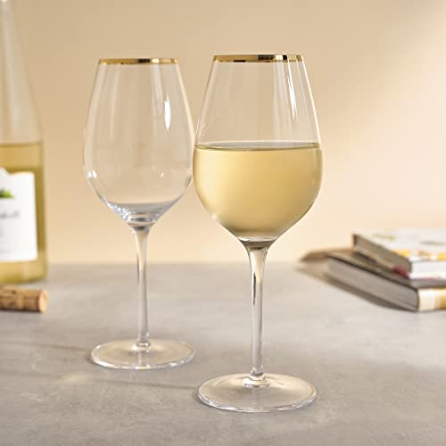 Twine Gilded Wine Glasses Drinking Set, Gold Rimmed Wine Glass Set, Stemmed Wine Drinking Glasses Set, Wine Accessories, Glassware Set, Set of 2, 14oz