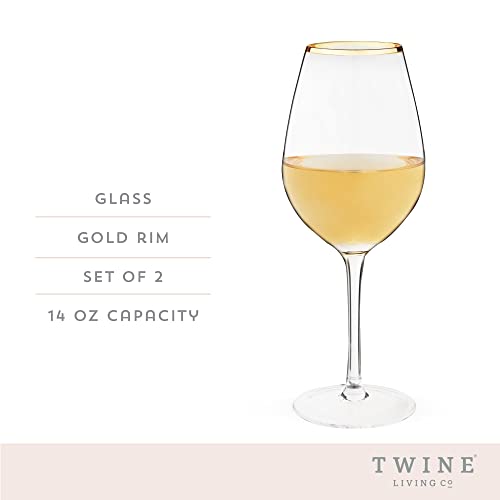 Twine Gilded Wine Glasses Drinking Set, Gold Rimmed Wine Glass Set, Stemmed Wine Drinking Glasses Set, Wine Accessories, Glassware Set, Set of 2, 14oz