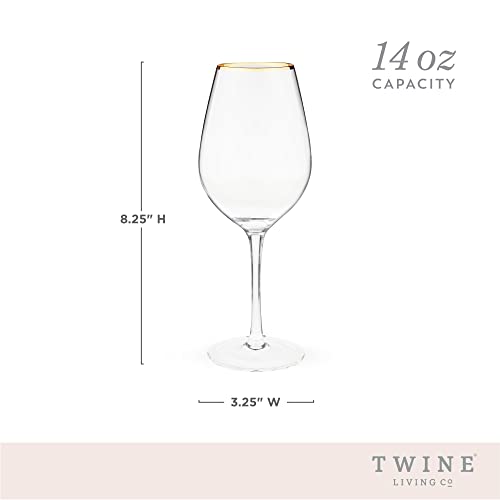 Twine Gilded Wine Glasses Drinking Set, Gold Rimmed Wine Glass Set, Stemmed Wine Drinking Glasses Set, Wine Accessories, Glassware Set, Set of 2, 14oz