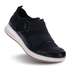 revere shoes virginia adjustable sneaker - women's comfort walking shoes - orthotic arch support - adjustable hook-and-loop strap - black lizard 10 wide