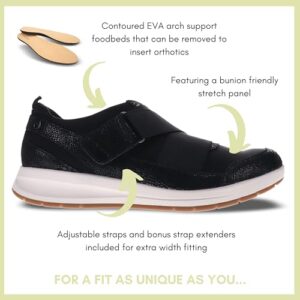 Revere Shoes Virginia Adjustable Sneaker - Women's Comfort Walking Shoes - Orthotic Arch Support - Adjustable Hook-and-Loop Strap - Black Lizard 10 Wide