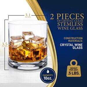 NutriChef 10oz Stemless Whisky cups - Set of 2 Ultra Thin Elegant whisky cups Crystal Glass Drinkware, Lead-Free, Hand Blown Seamless Bowl, Dishwasher Safe