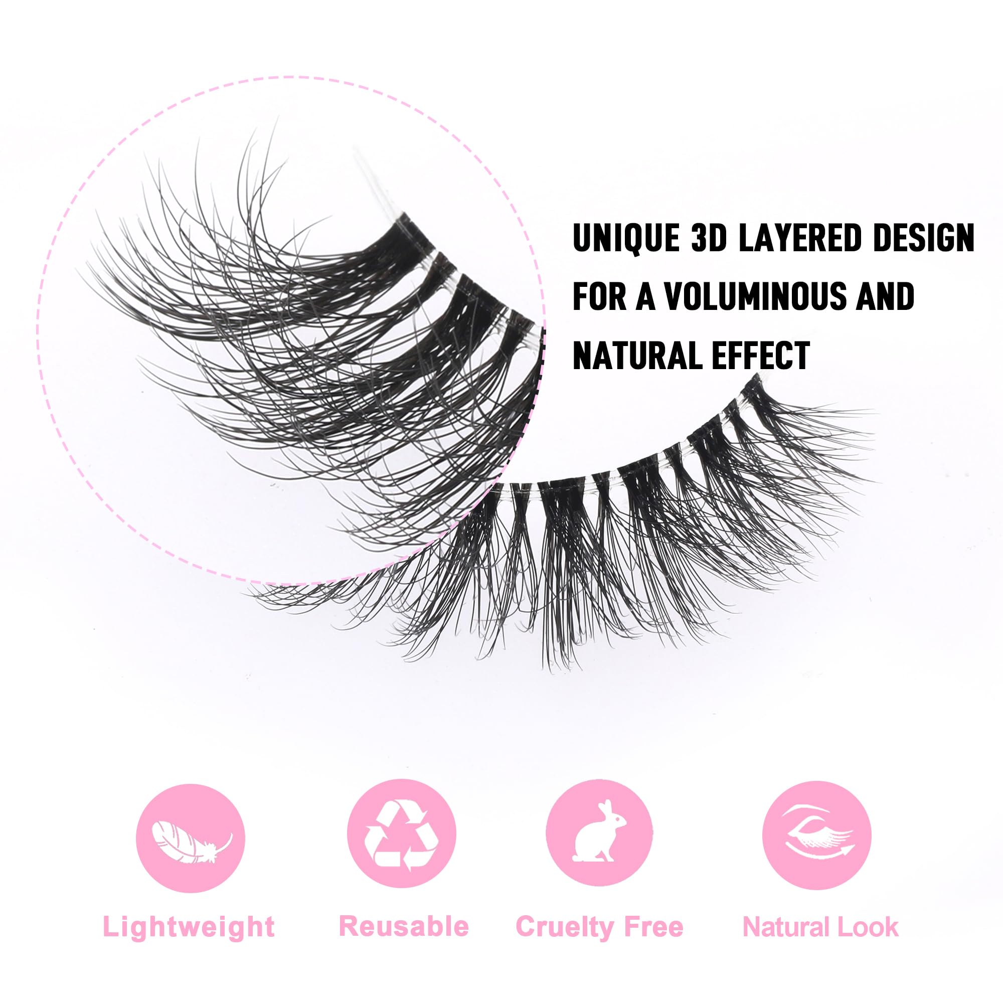 KSYOO Wispy Lashes That Look Like Extensions,D Curl Strip Lashes,Clear Band Cat Eye Lashes Natural Look,8-15mm Eyelashes Wispy (Clear Band V1)