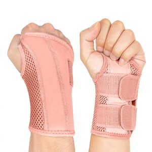 nucamper wrist brace carpal tunnel right left hand for men women, night wrist sleep supports splints arm stabilizer with compression sleeve adjustable straps,for tendonitis arthritis pain relief (right hand-pink, small/medium (pack of 1))